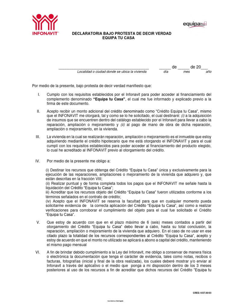 Carta Protesta Infonavit "Equipa tu Casa" | PDF