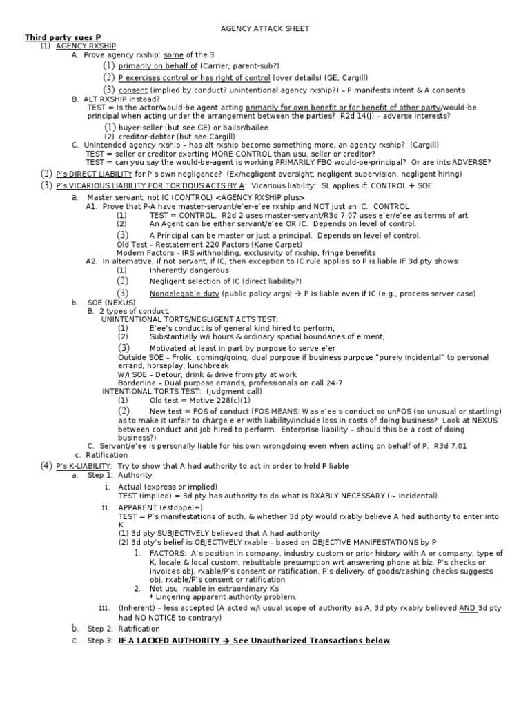 Agency Attack Sheet - Wyrsch | PDF | Assignment (Law) | Limited ...
