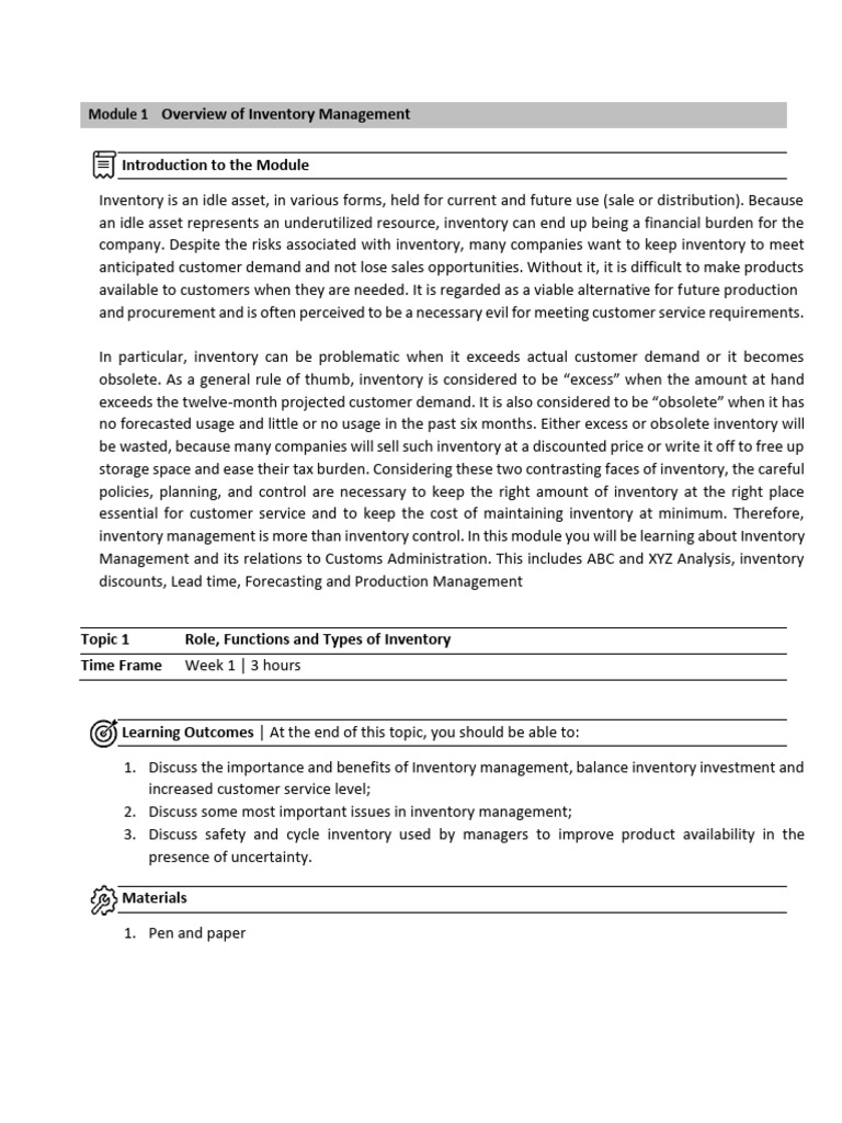 SC4 W1 Role Function & Types of Inventory | PDF | Inventory | Cost SC4 W1 Role Function & Types of Inventory | PDF | Inventory | Cost
