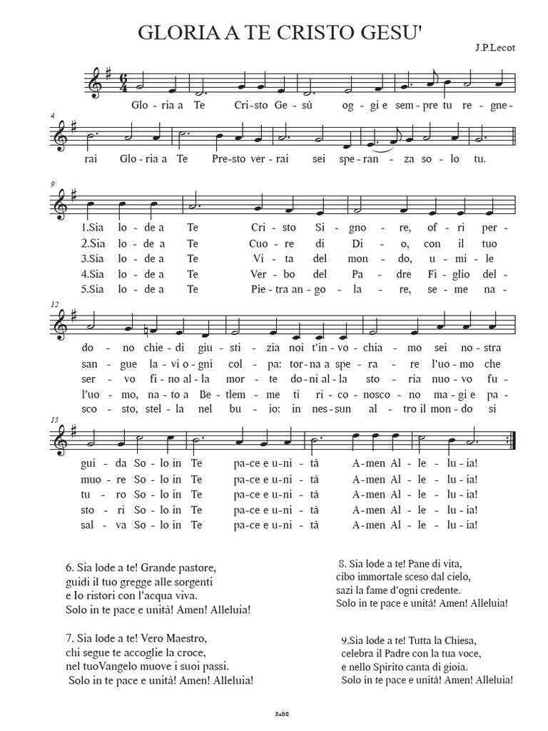 Gloria A Te Cristo Gesu Score | PDF