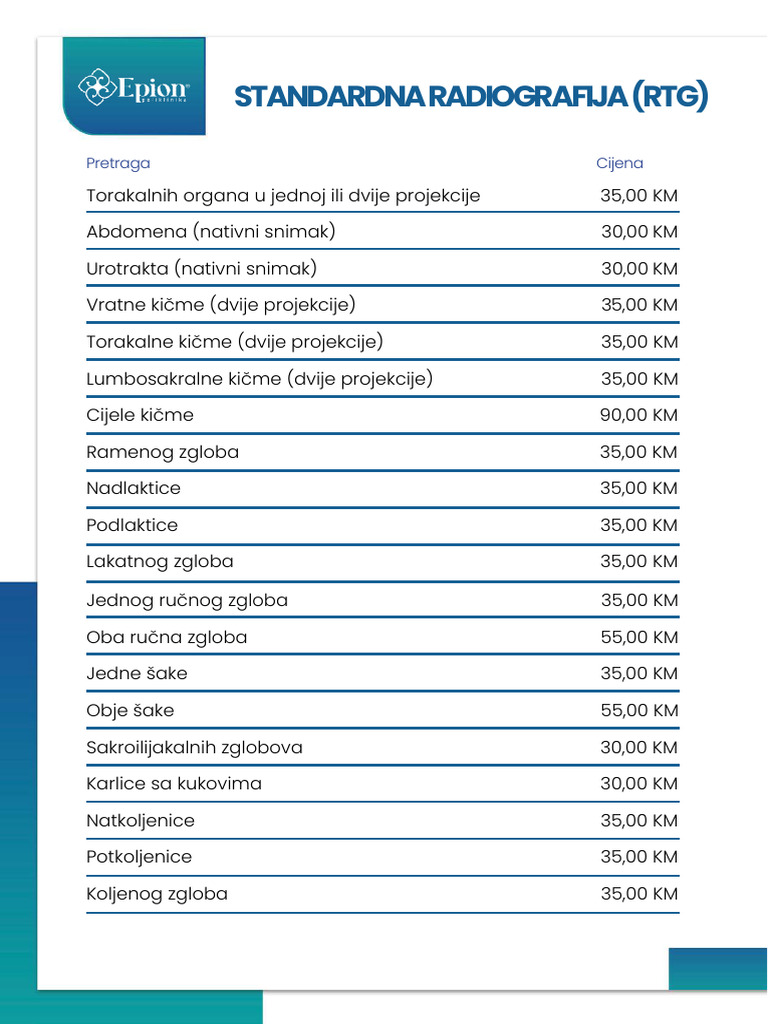 Cjenovnik Epion Radiologija | PDF