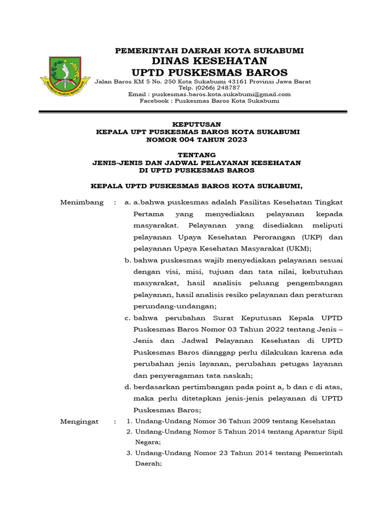 1.1.1.2 NO 004 SK Jenis Layanan 2023 FIX | PDF