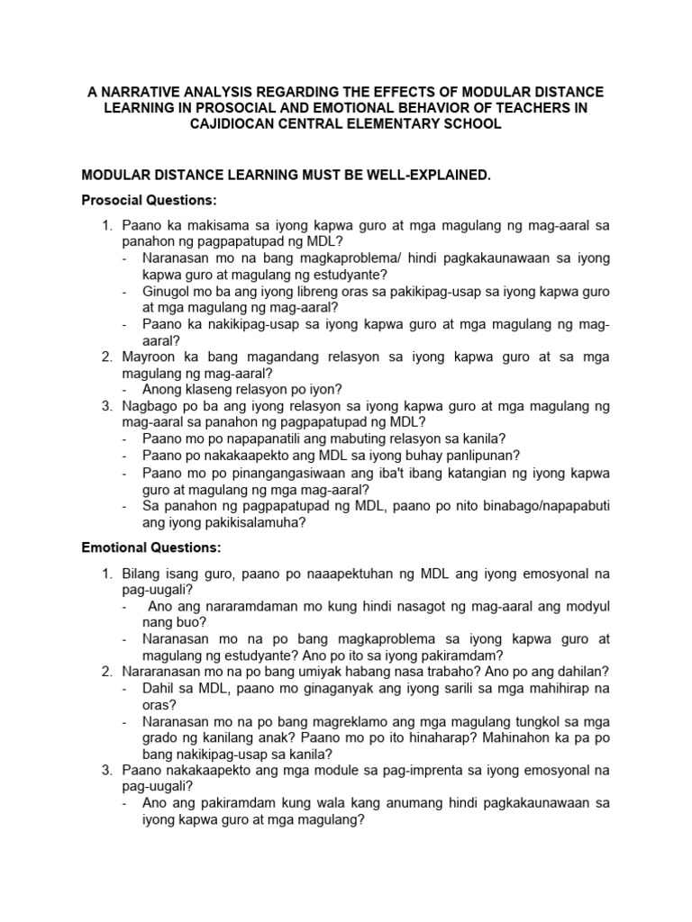 Questionnaire (FILIPINO TRANSLATION) | PDF