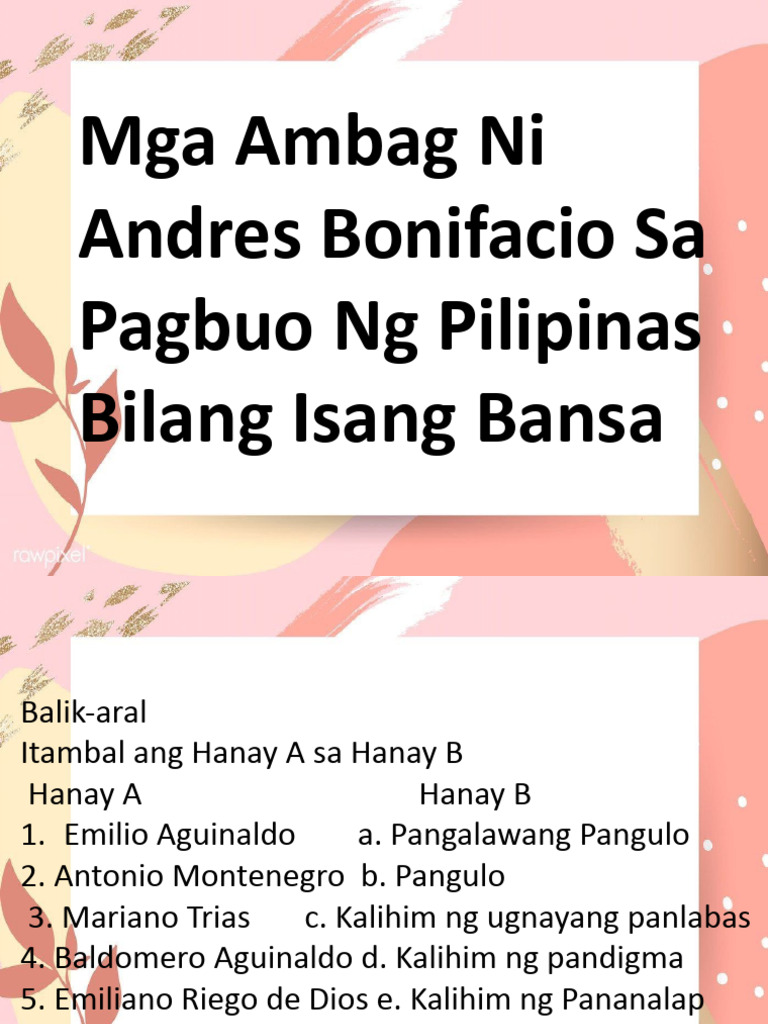 Mga Ambag Ni Andres Bonifacio Sa Pagbuo NG Pilipinas Bilang Isang Bansa ...