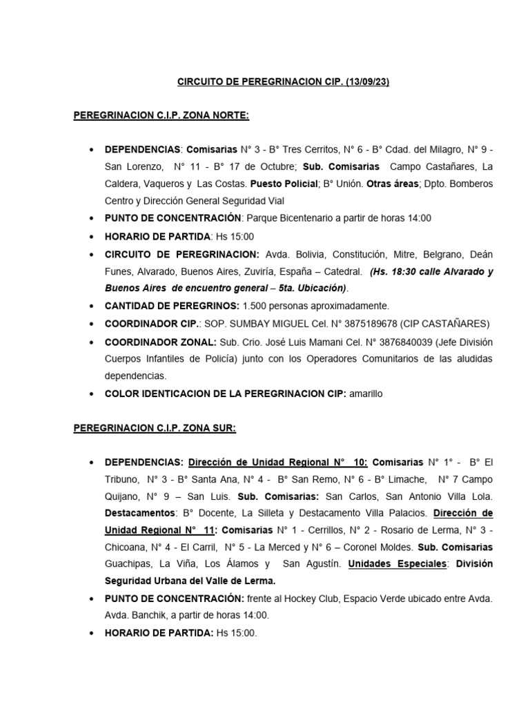 Circuito Peregrinación CIP. 2023 | PDF