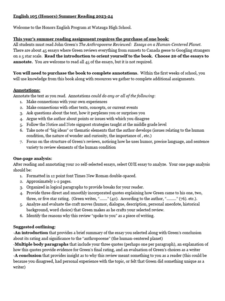 The Anthropocene Reviewed Summer Reading 2023-24 | PDF