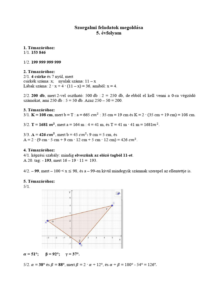 NAT - 5.osztály Matek Gyakorló Feladatok Megoldással | PDF