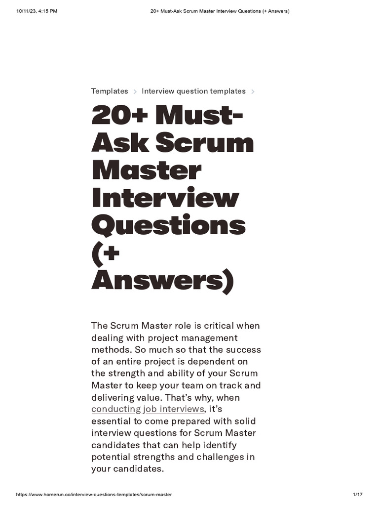20+ Must-Ask Scrum Master Interview Questions (+ Answers) | PDF