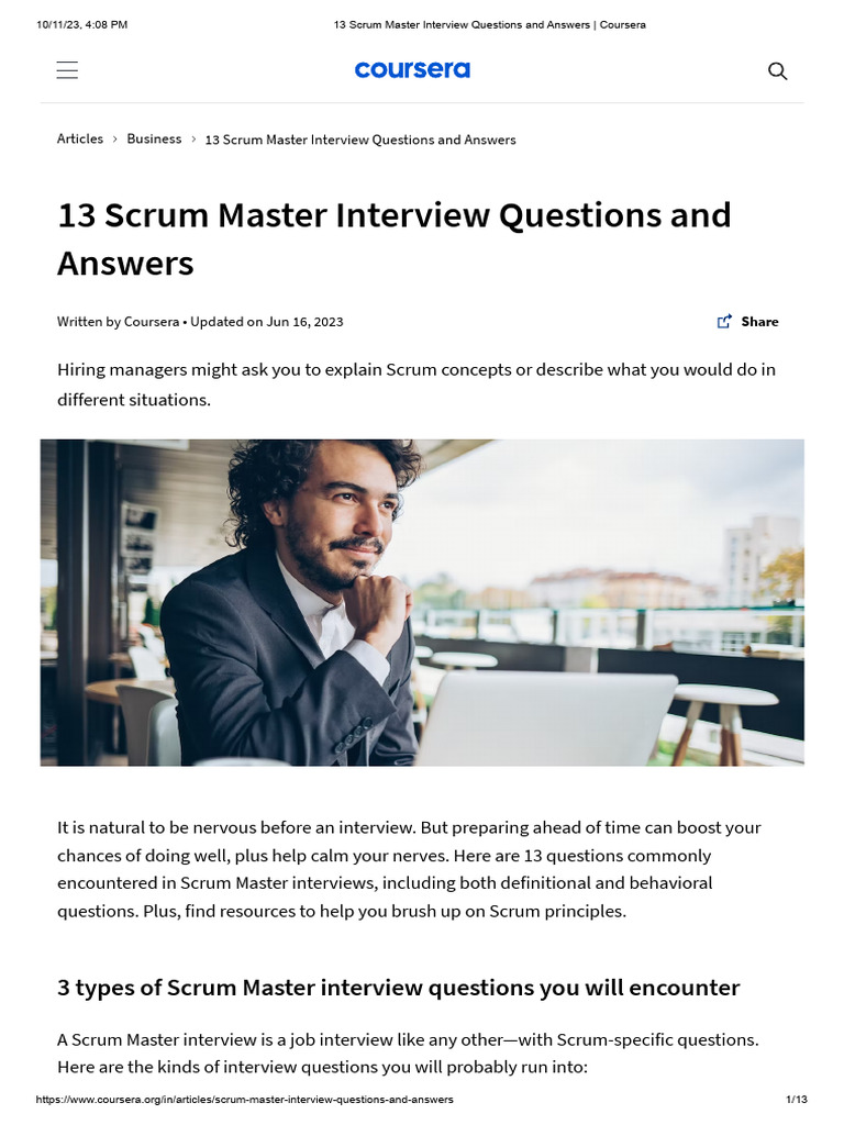 13 Scrum Master Interview Questions and Answers _ Coursera | PDF