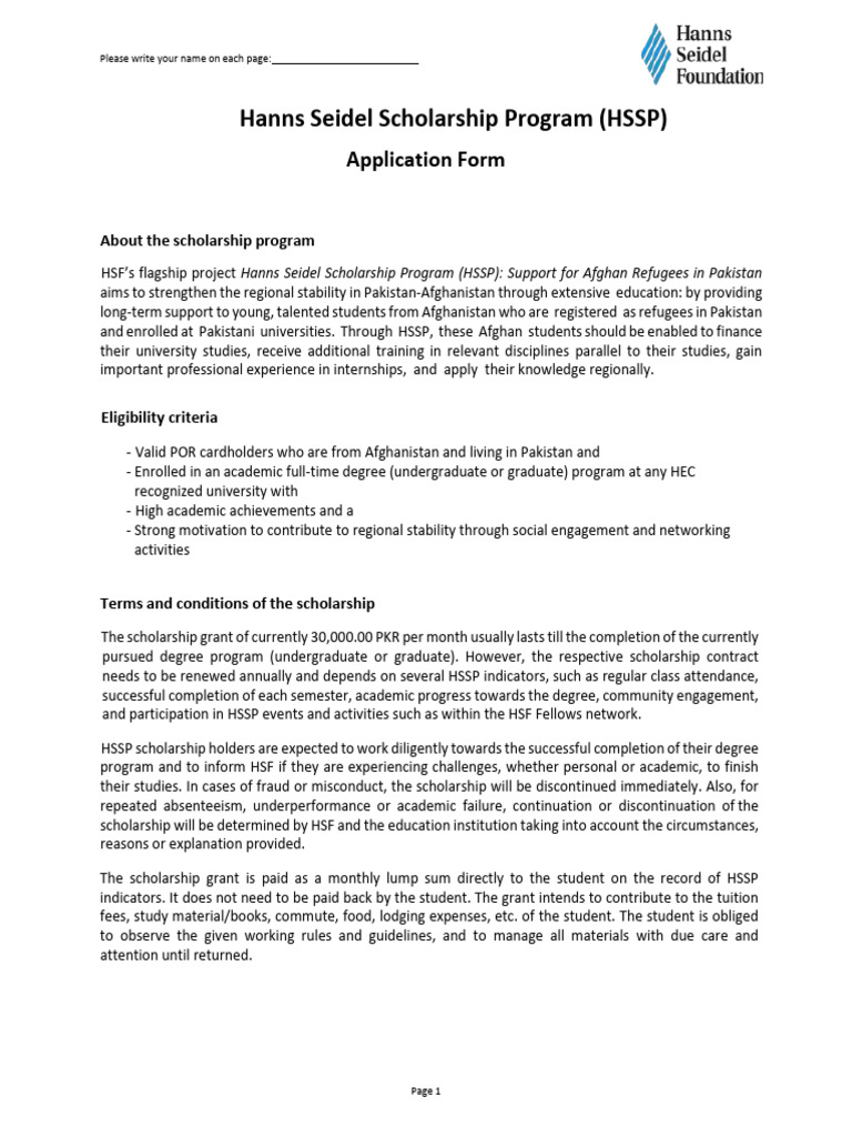 HSSP Application Form 2022 01 | PDF