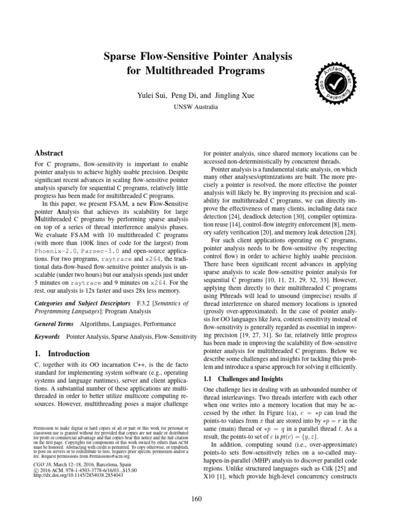 Sparse Flow Sensitive Pointer Analysis For Multithreaded Programs Pdf Pointer Computer 1777
