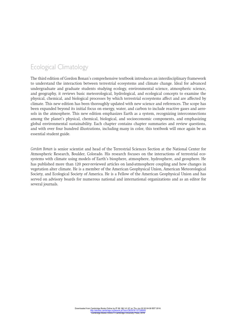 Ecological Climatology Concepts and Applications | PDF