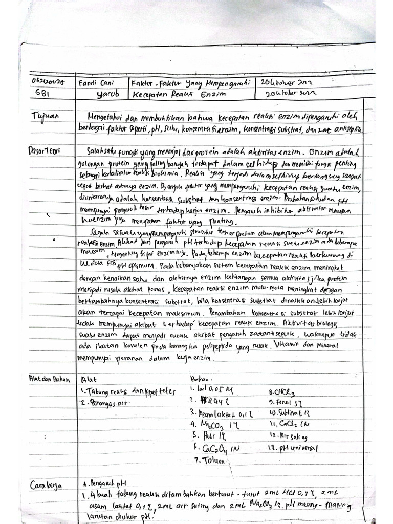 Fandi Cani Yacob - 5B1 - Laporan Biokimia 2 Percobaan 1 | PDF