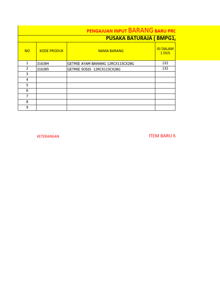 Form Pengajuan Update Produk Baru Mayora NW | PDF