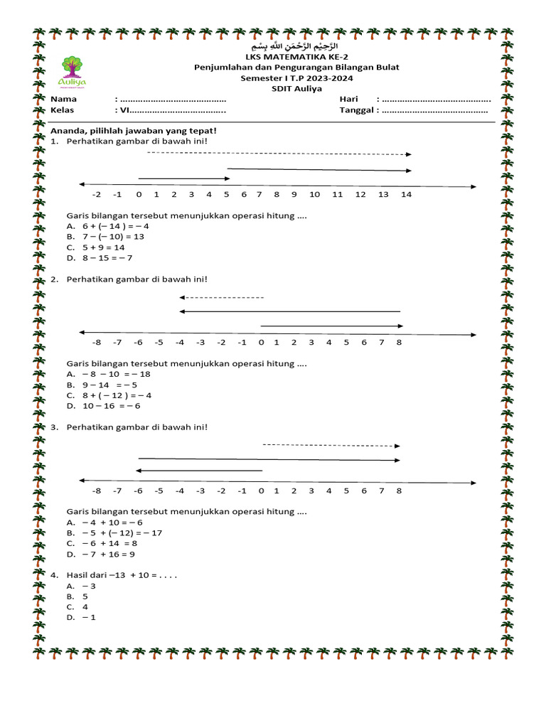 02 LKS Penjumlahan Dan Pengurangan Bilangan Bulat | PDF