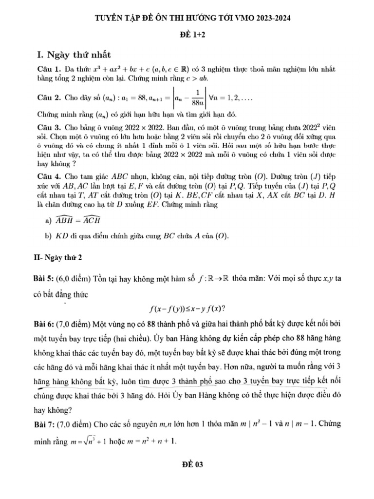 TUYỂN TẬP ĐỀ ÔN THI HƯỚNG TỚI VMO 2023 | PDF