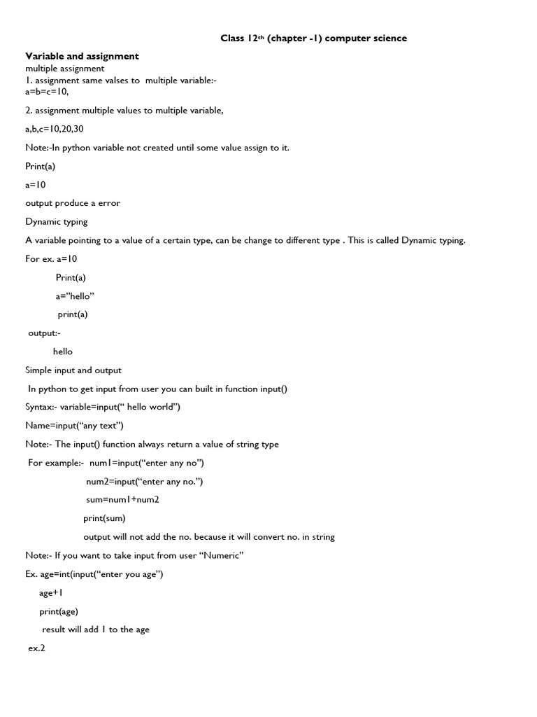 Python Basics for Class 12 Students | PDF