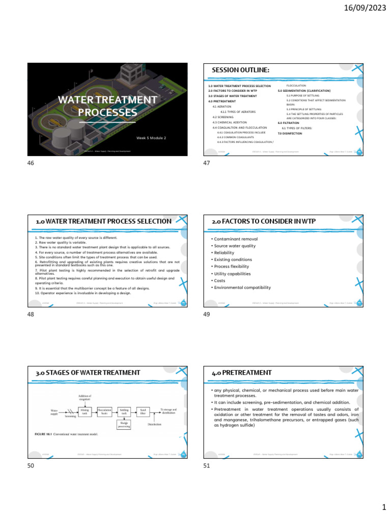 l5.3 - Water Treatment Processes | PDF | Filtration | Chlorine
