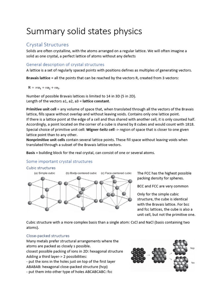 Hofmann - Summary Solid States Physics | PDF