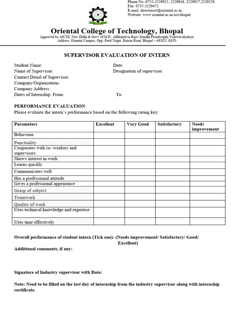 Annexure 3 - Supervisor Evalution Form of Internship | PDF