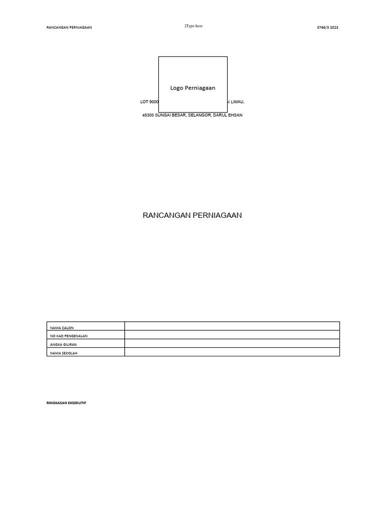 Tapak Kerja Kursus 2023 (Rancangan Perniagaan) | PDF
