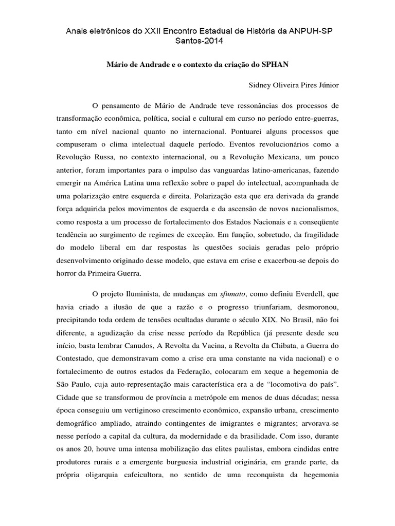 Mário de Andrade e o Contexto Da Criação Do SPHAN | PDF