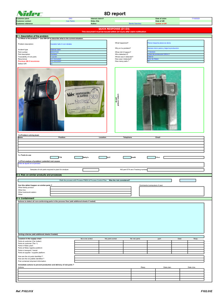 8D Report: D 1. Description of The Problem | PDF