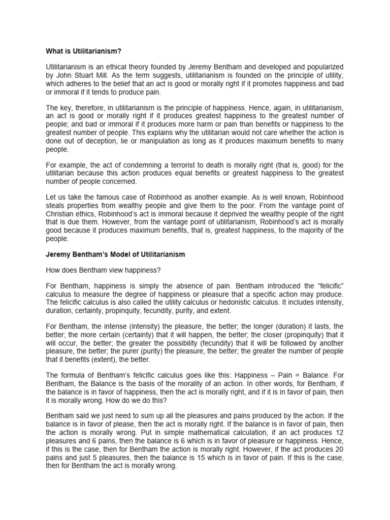 Handout 9 - Utilitarianism | PDF | Utilitarianism | John Stuart Mill