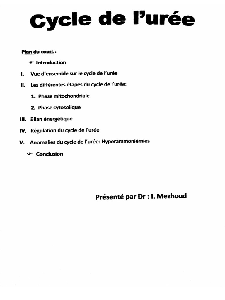 Biochimie2an05-Cycle Uree Mezhoud | PDF