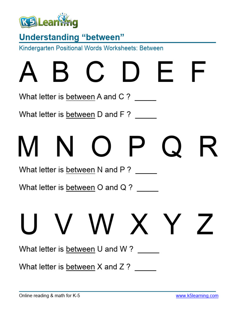 Kindergarten Positional Words Between 4 | PDF
