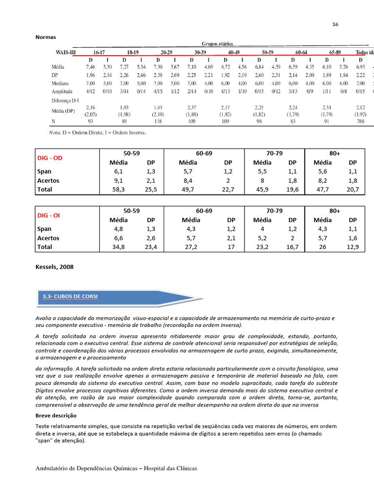 Cubos de Corsi-Instrução e Normas | PDF