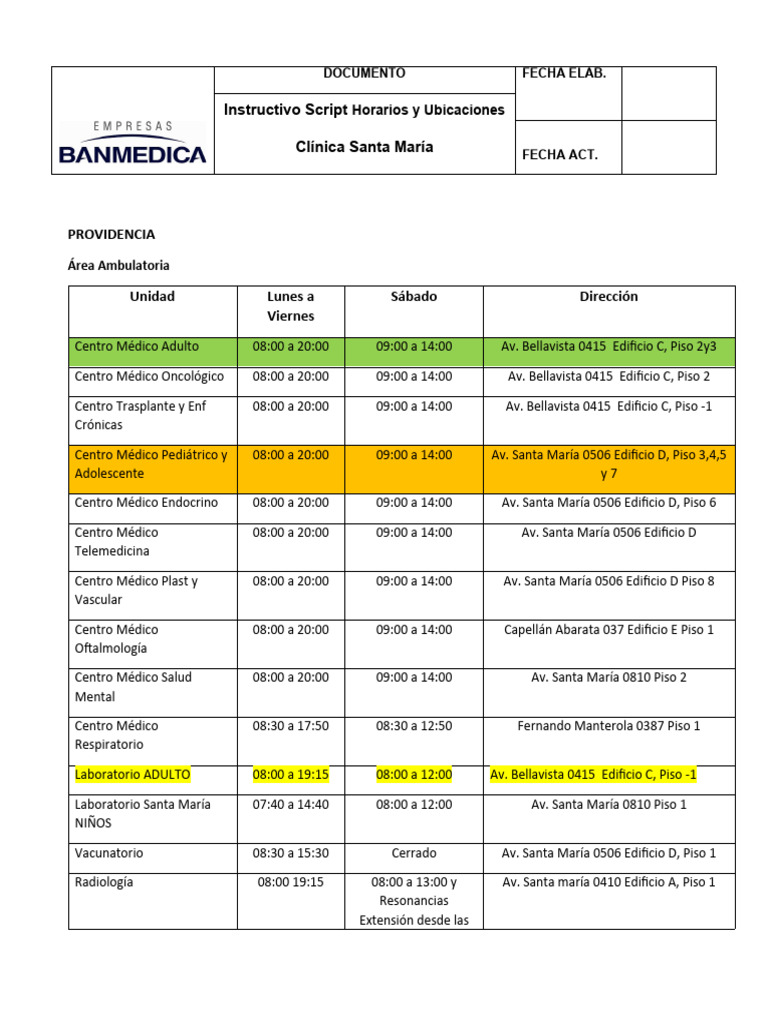 Santa María Script Horarios y Ubicaciones | PDF