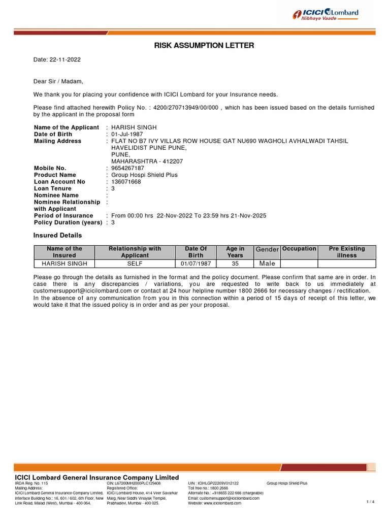 Policy Certificate ICICI | PDF | Insurance | Business