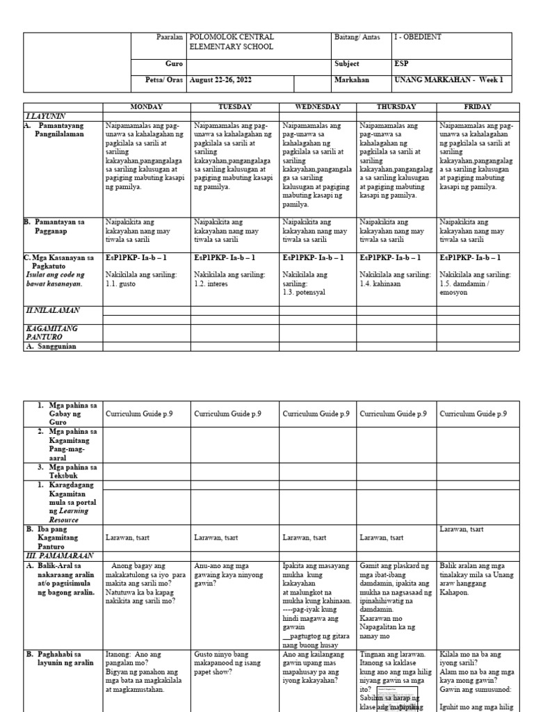DLL Week 1 Esp | PDF