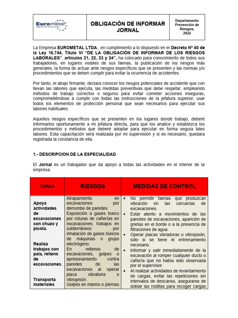 Prevención de Riesgos en Eurometal | PDF
