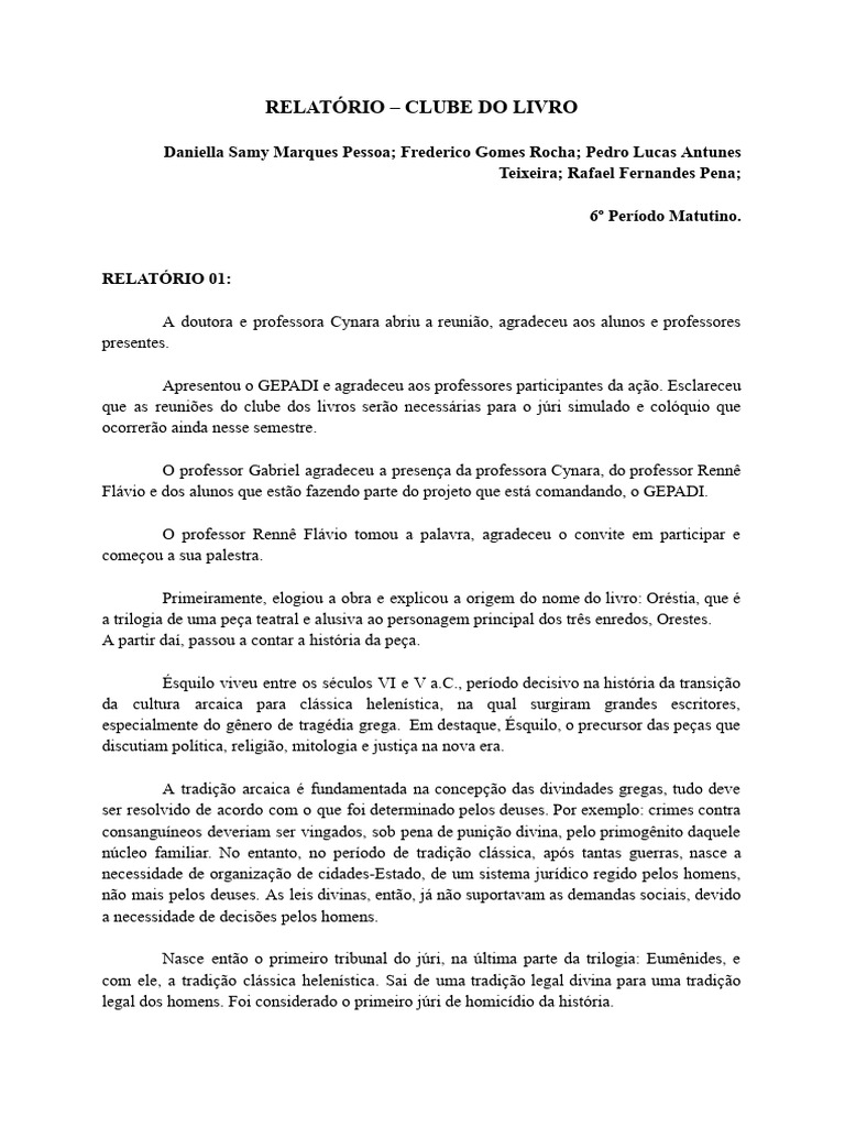 Relatório Completo Clube Do Livro | PDF