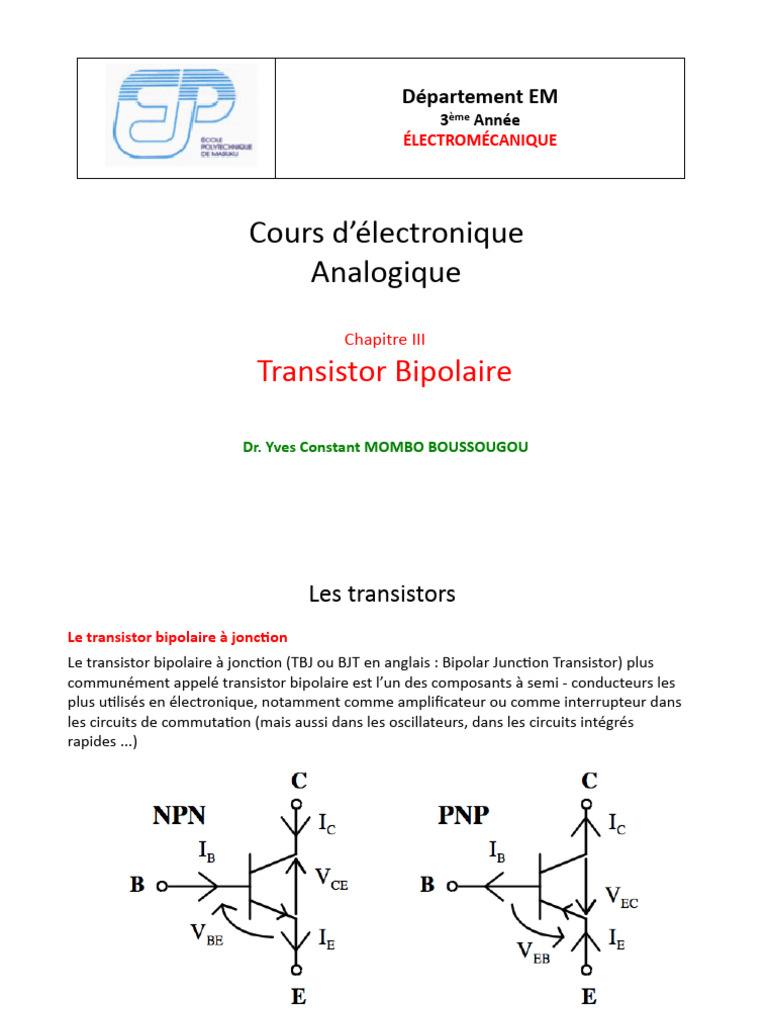 Introduction au Transistor Bipolaire | PDF | Transistor bipolaire ...
