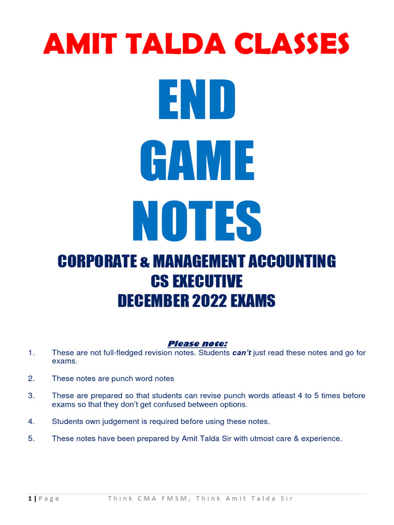 Cma End Game Notes | PDF | Debits And Credits | Expense