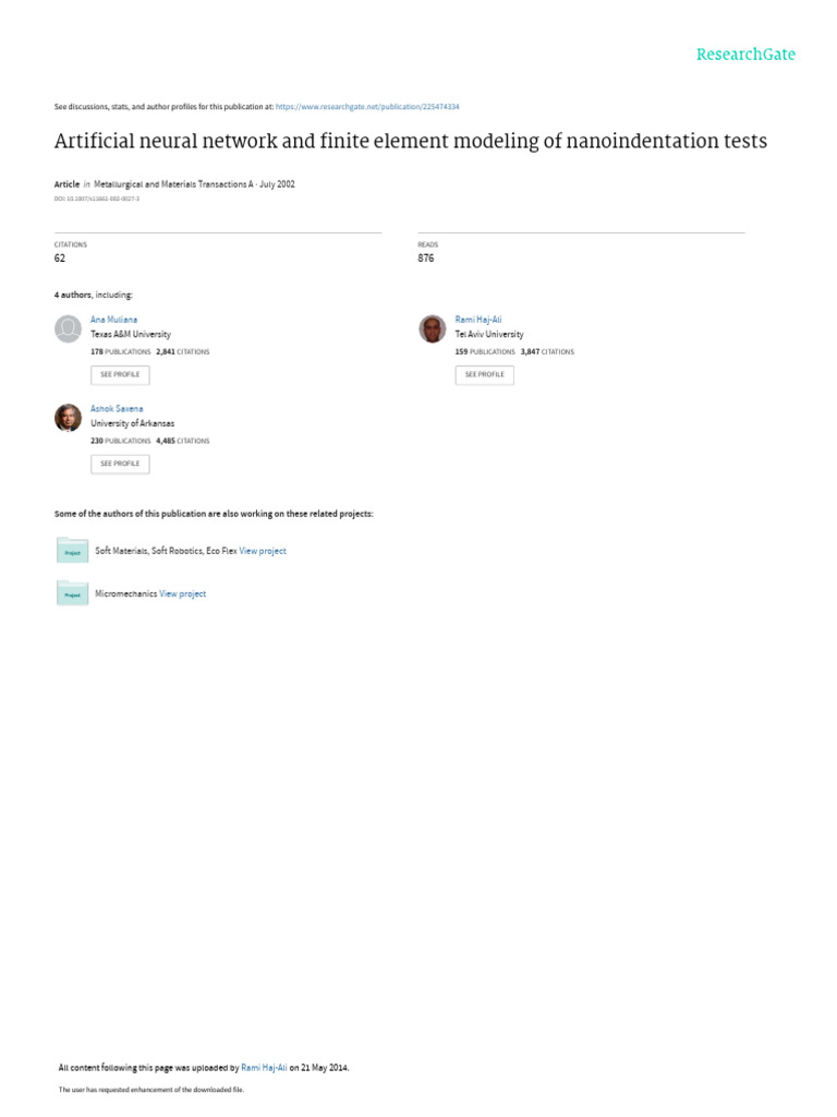 Artificial Neural Network and Finite Element Model | PDF