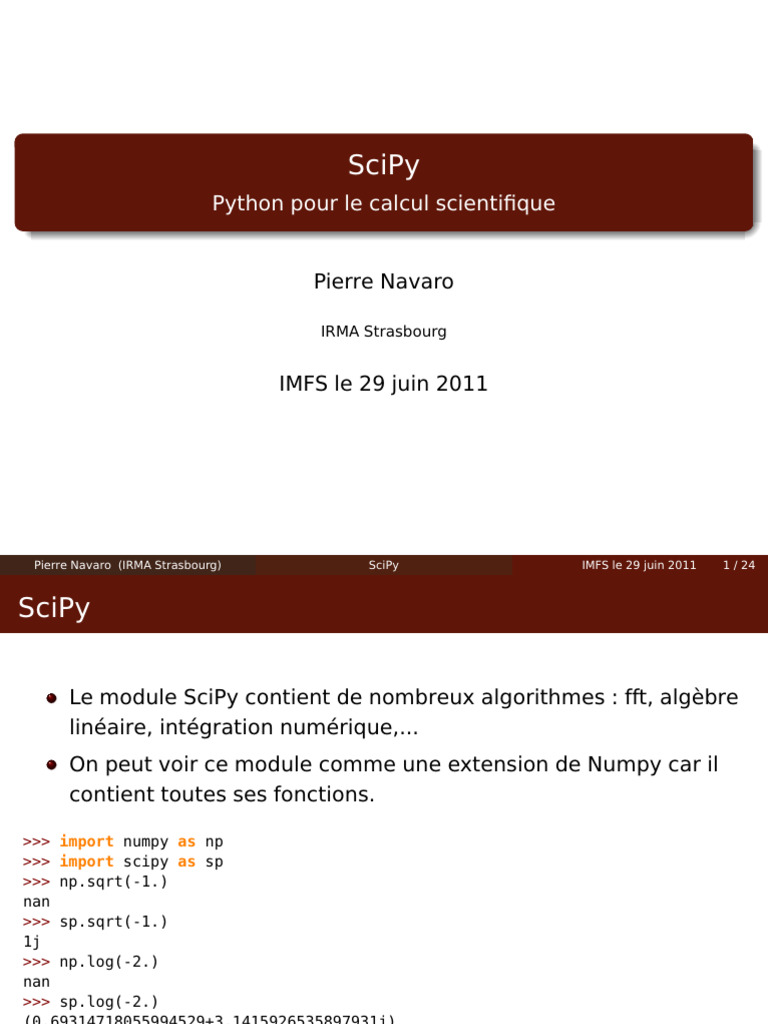 Scipy - Python Pour Le Calcul Scientifique - Pierre Navaro | PDF
