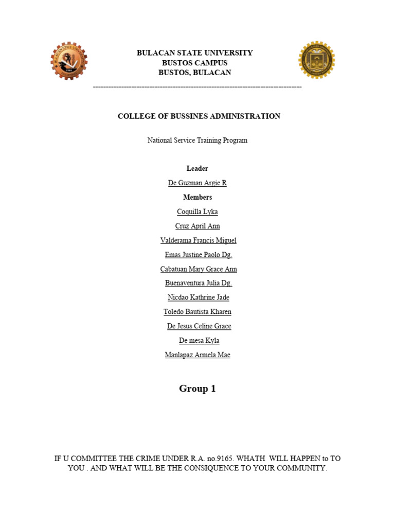 Group 1 (National Service Training Program) Drugs | PDF