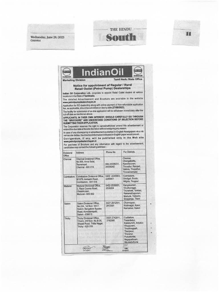 h1 the Hindu 280623 Advertisement for Tamil Nadu State English | PDF