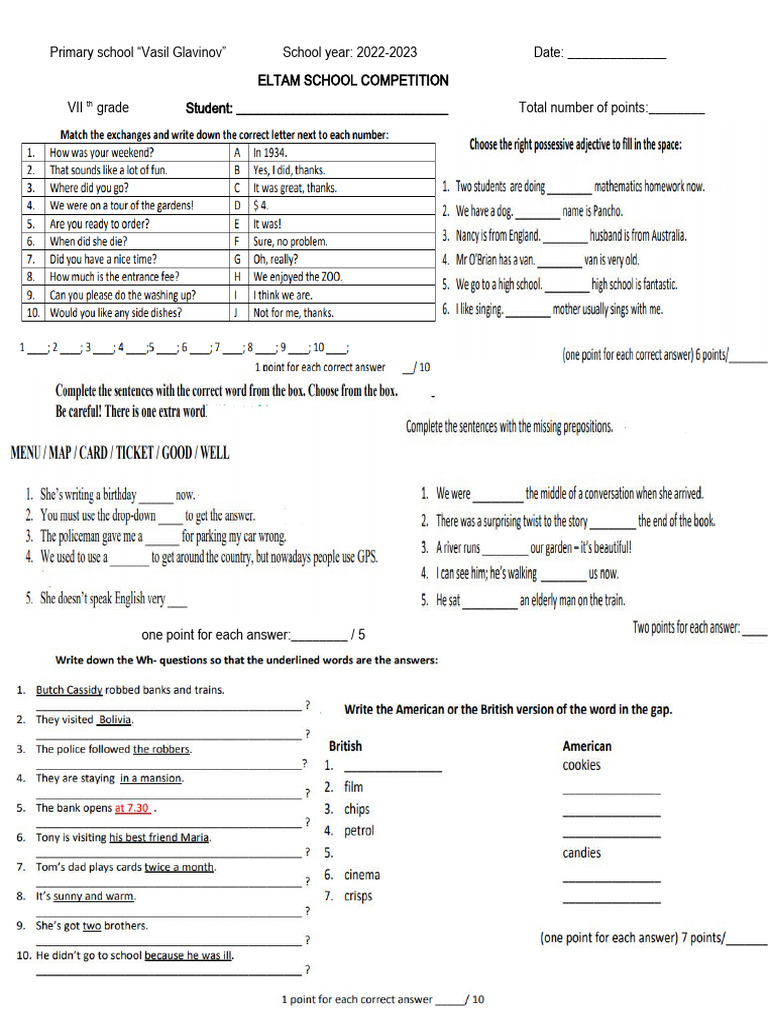 Eltam Competition Test (VII TH Grade) | PDF