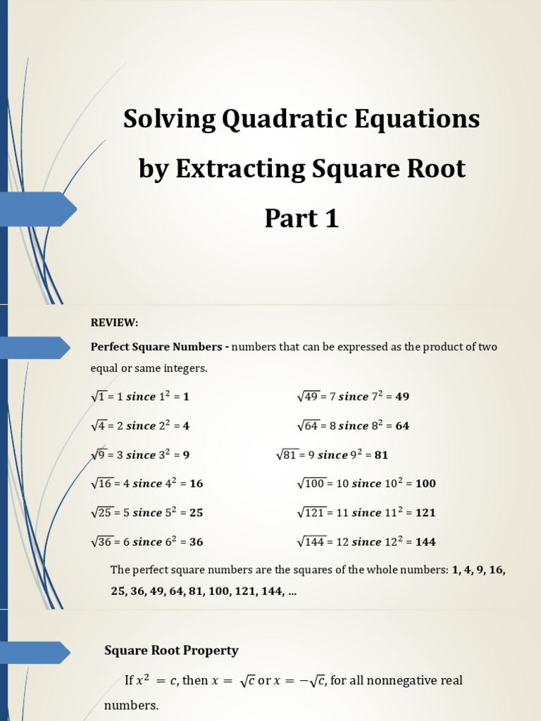 2.2. Part 1-Solving Quadratic Equations by Extracting Square Root | PDF 2.2. Part 1-Solving Quadratic Equations by Extracting Square Root | PDF