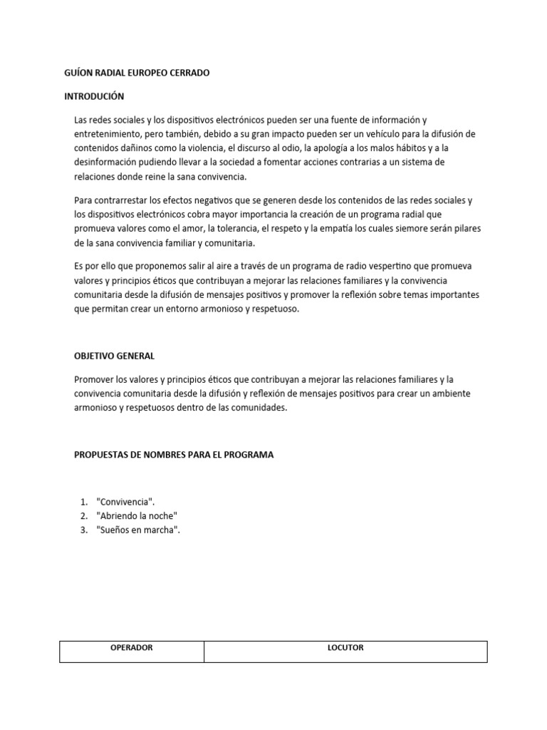 Proyecto Guion Radial Angel Isturiz | PDF | Radiodifusión