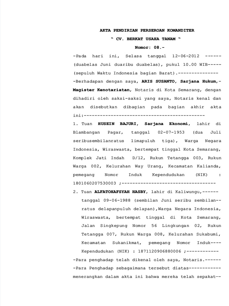 PDF Akta Pendirian Cv Compress (2) | PDF