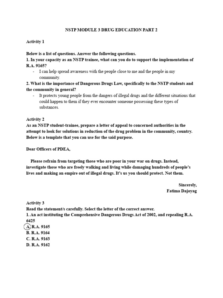 NSTP Module 3 Drug Education Part 2 | PDF | Drugs | Psychoactive Drugs