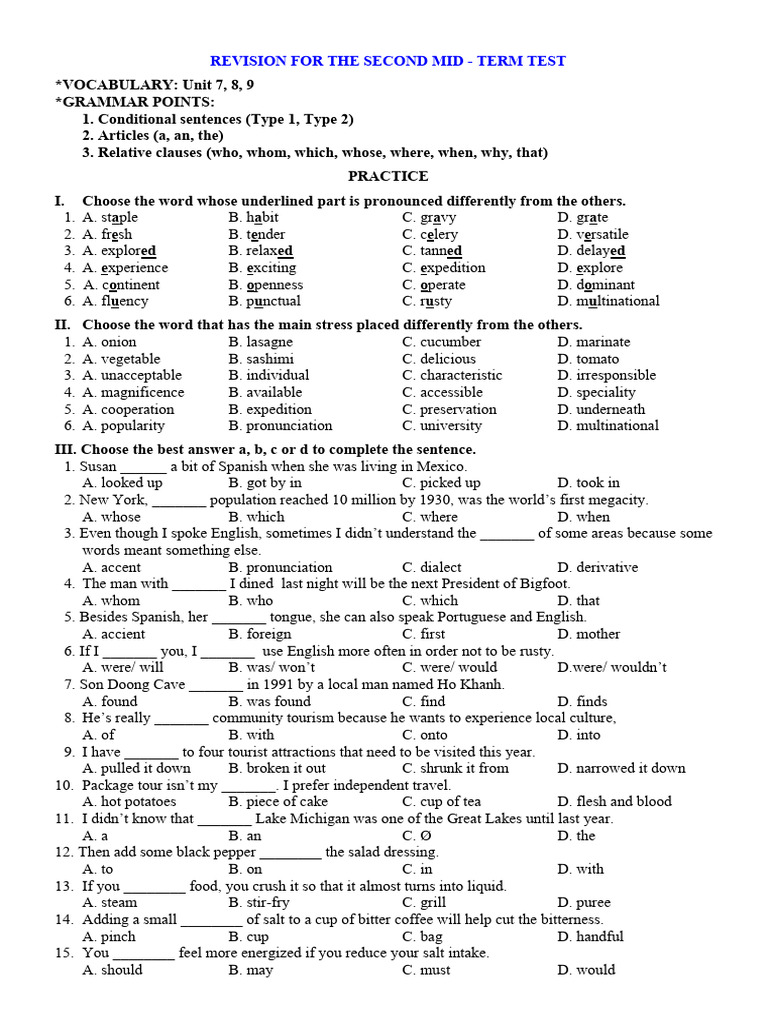 De Cuong On Tap Tieng Anh 9 Giua HK2 | PDF