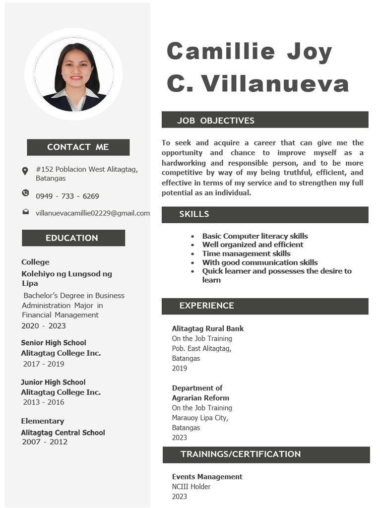 Camillie Joy C. Villanueva - Resume | PDF | Human Communication ...