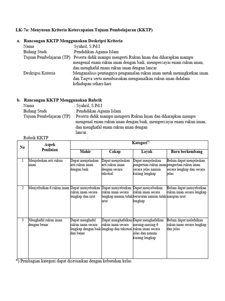 Tugas LK-7 Merancang instrument asesmen | PDF